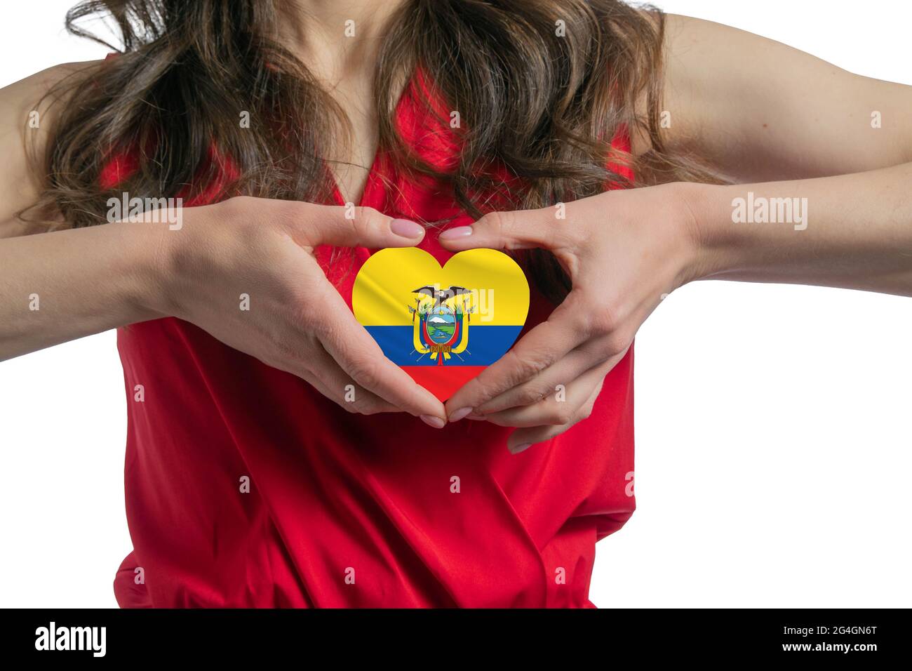 Love Ecuador The woman holds a heart in the form of the flag of Ecuador ...