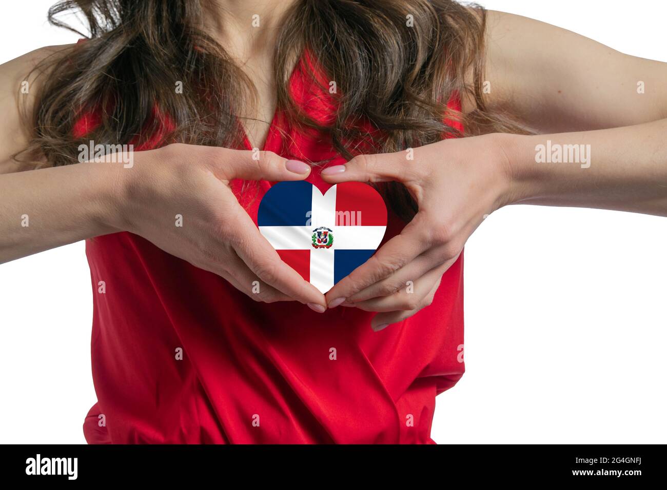 Love Dominican Republic The woman holds a heart in the form of the flag ...