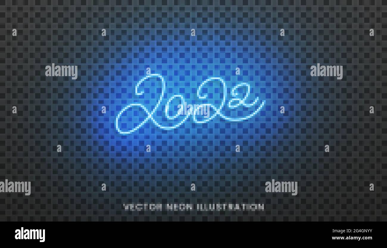 2022 neon sign. Bright blue script lettering for New Year 2022 Stock ...
