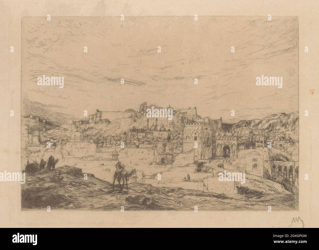 Oriental city. Cityscape on a city with castle and various mosques ...