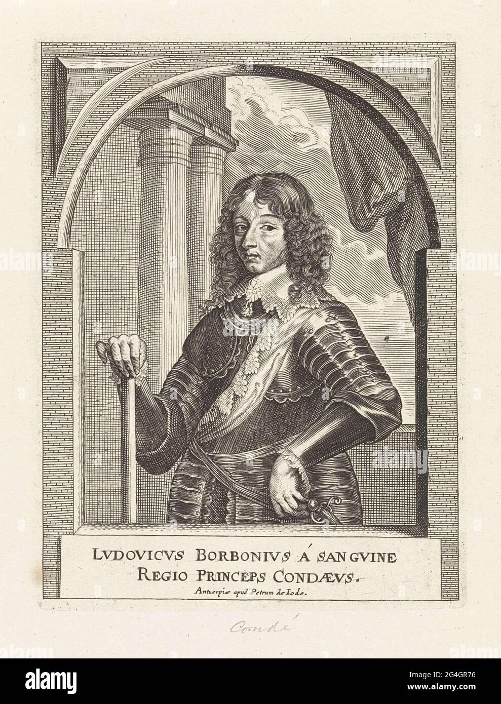 . Portrait of Louis II the Bourbon, in half. He carries a harness and ...