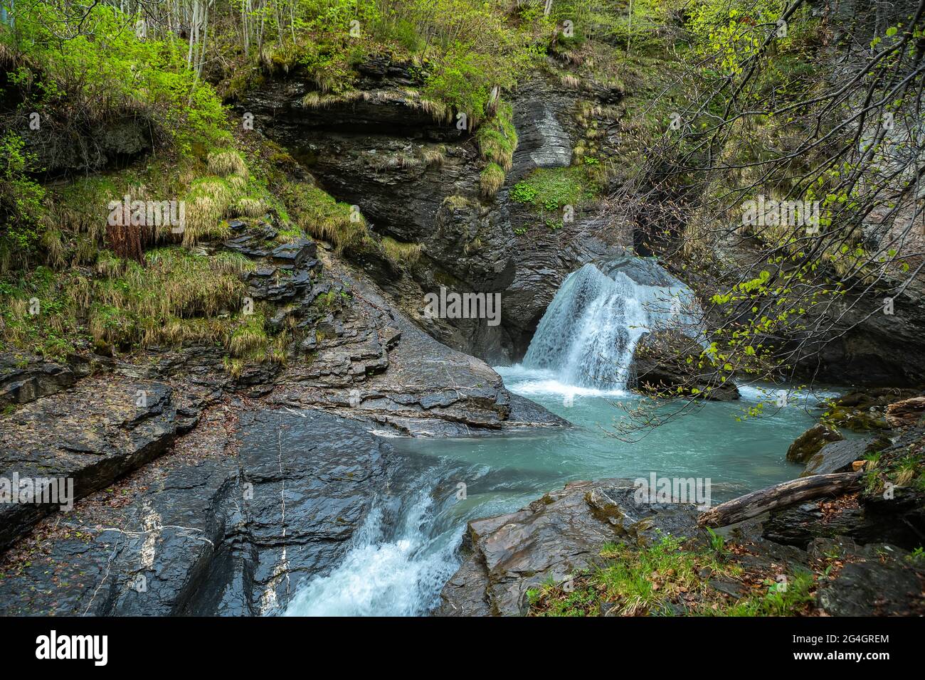 Reichenbach Falls waterfall in Switzerland. Upper part of the ...