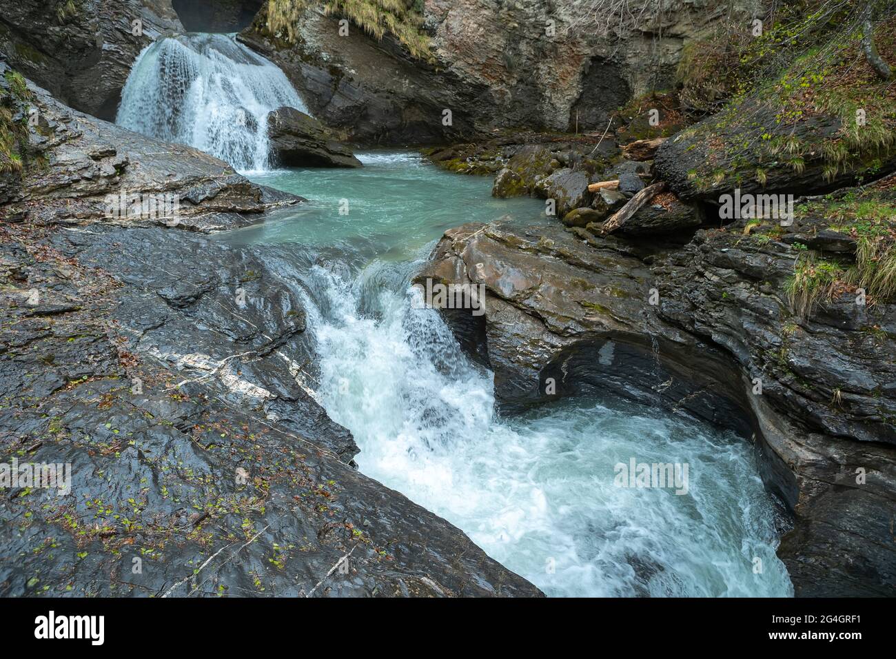 Reichenbach Falls waterfall in Switzerland. Upper part of the ...