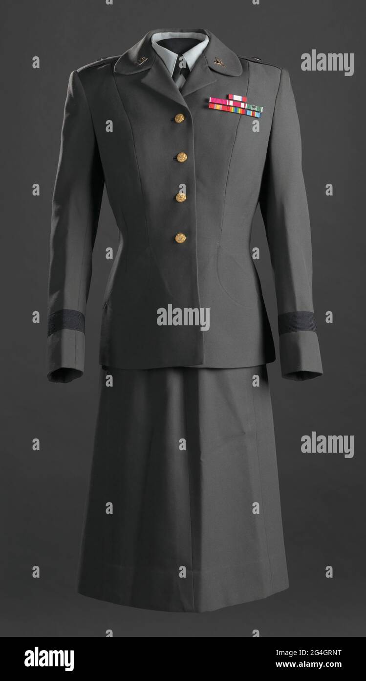 Military dress uniform comprised of a jacket with service ribbons and ...