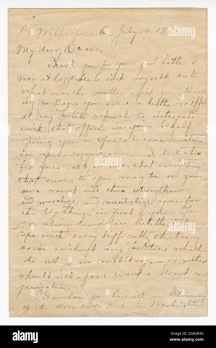 The letter is dated July 14, 1918 and addressed [My dear Oscar]. In the ...