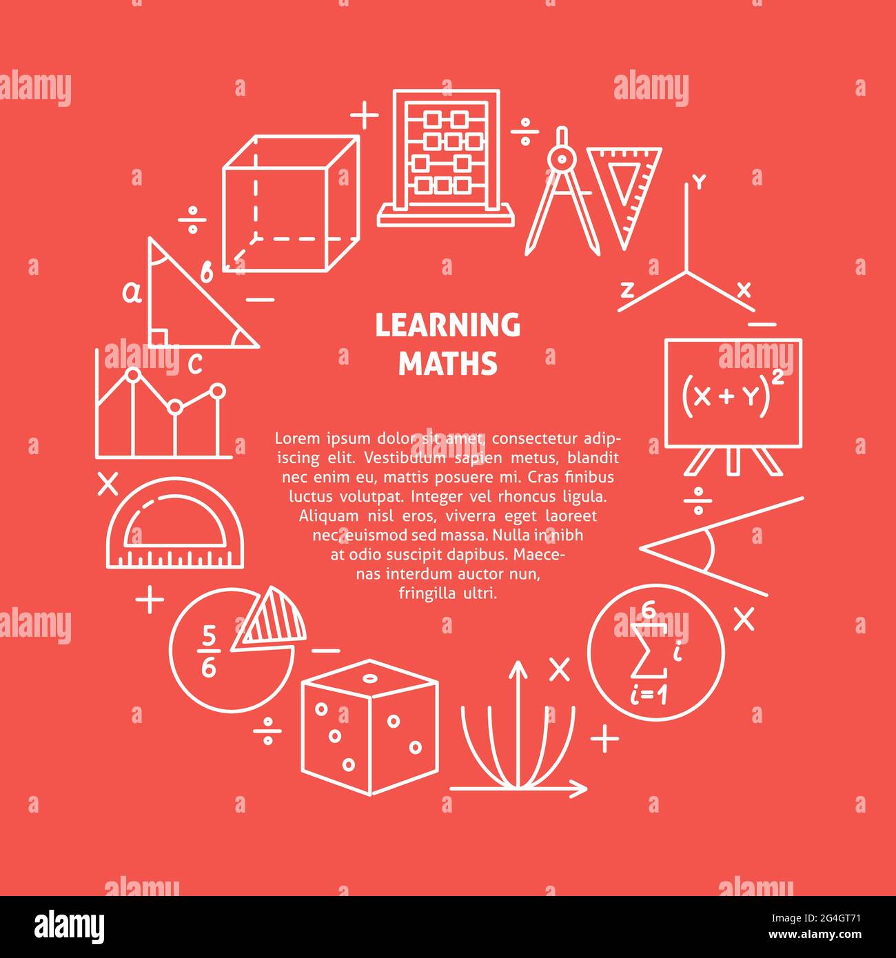 Learning maths round banner in line style with place for text. Vector ...