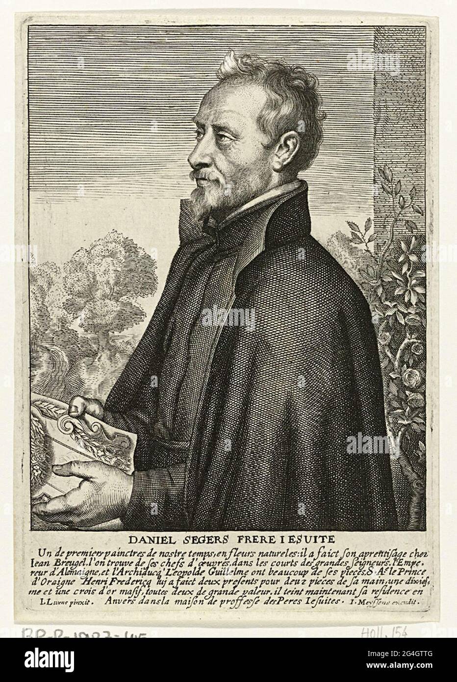 . Portrait of Daniël Seghers, halves. He holds a print in his hands. A ...