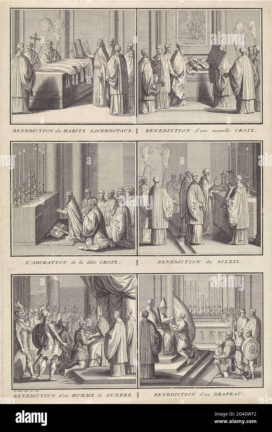 . Sheet with six representations of blessing objects and people in the ...