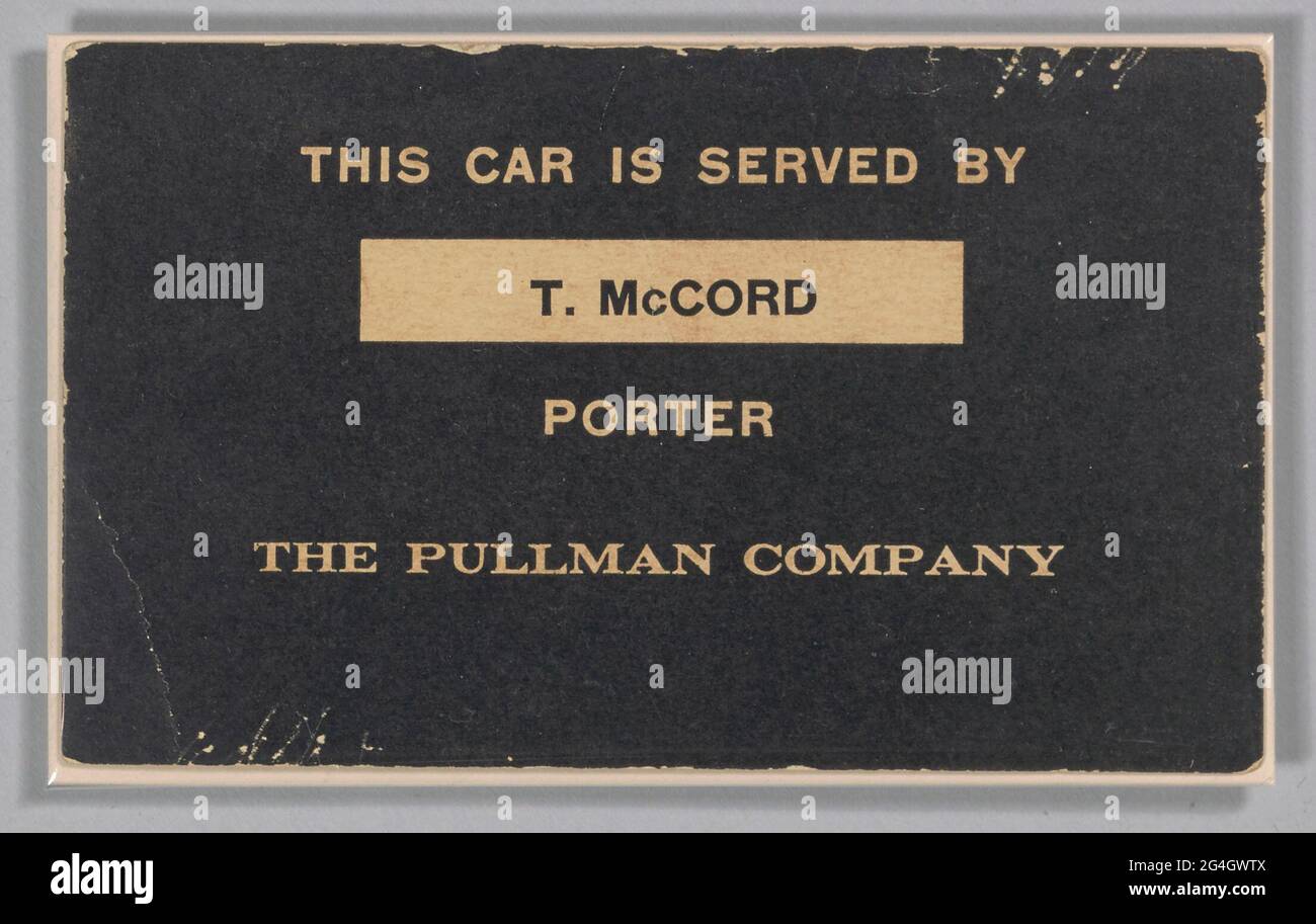 Train car sign used by African-American porter Thomas McCord on the ...