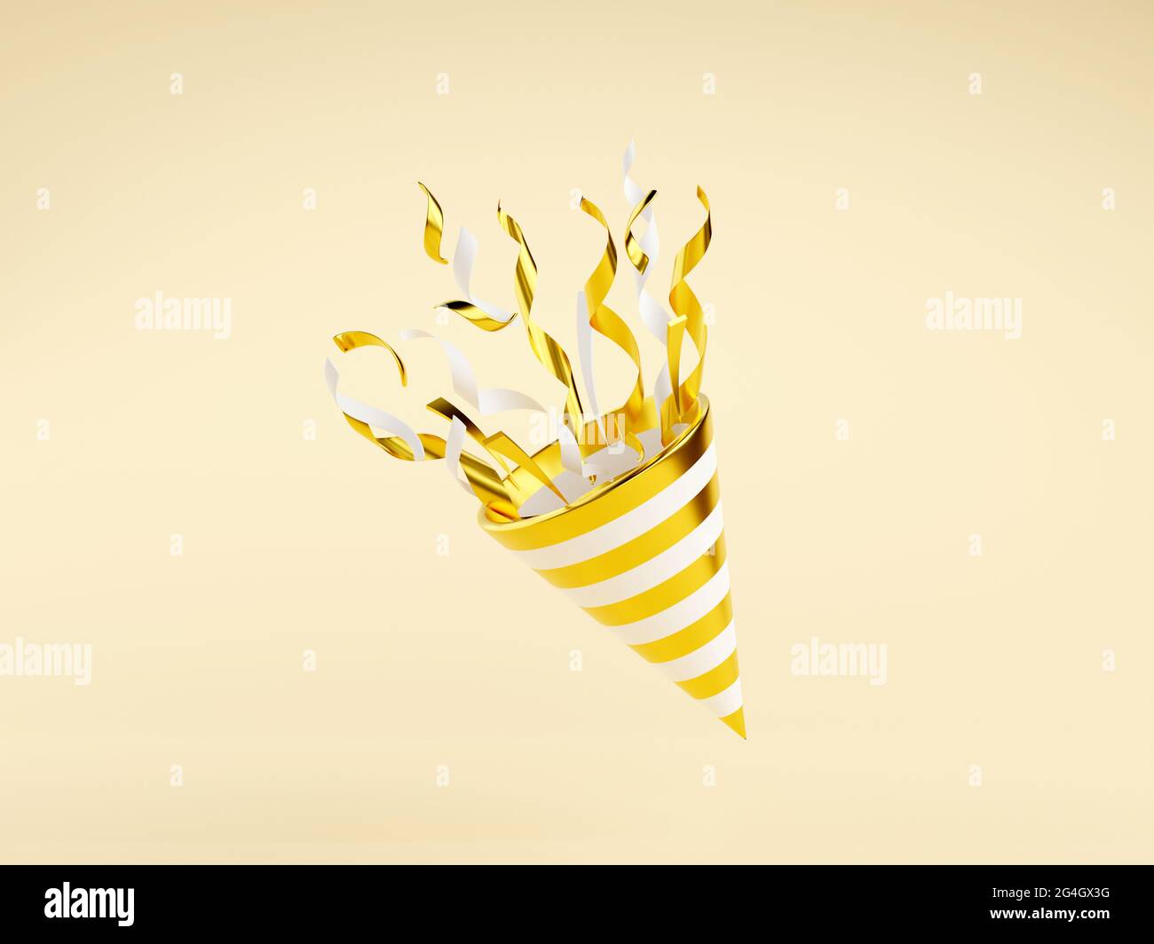 Golden party popper with flying confetti 3d render illustration Stock ...