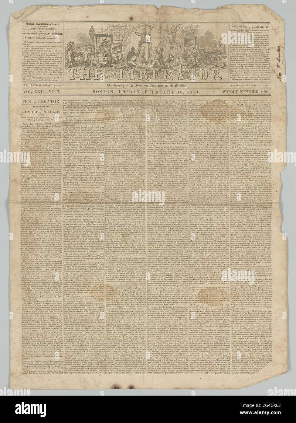 A copy of the abolitionist newspaper The Liberator, Vol. XXIII, No. 7 ...