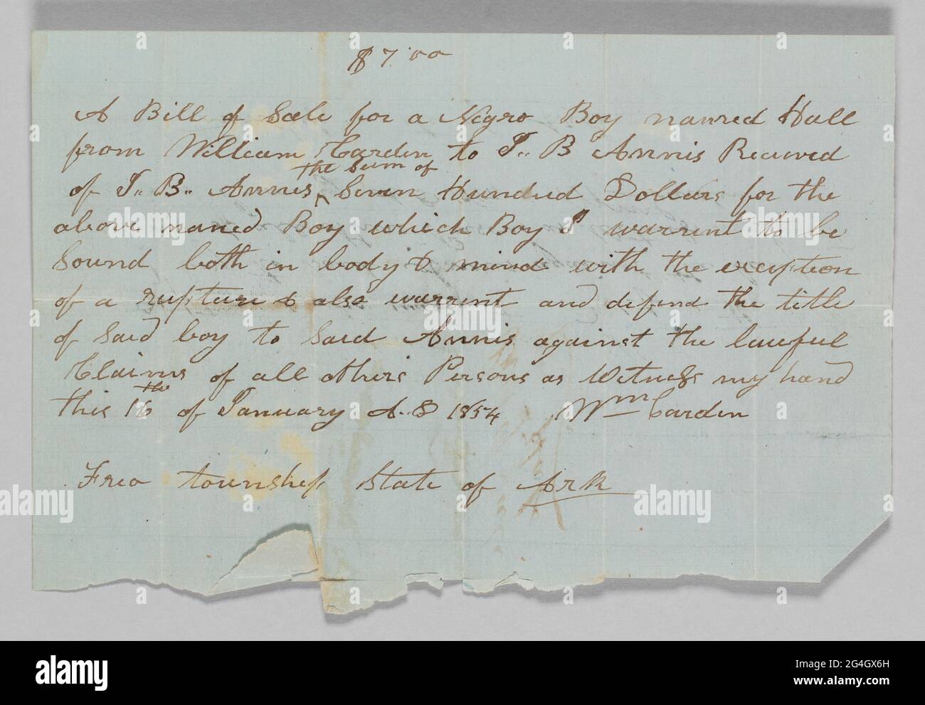 This bill of sale details the sale of "a negro boy named Hall" from ...