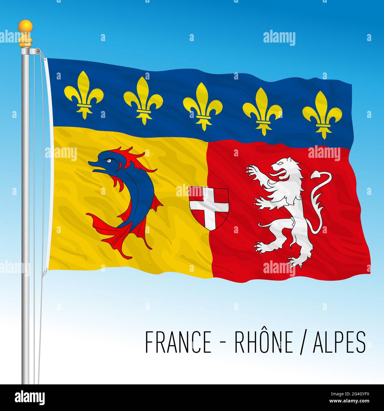 Rhone Alpes regional flag, France, European Union, vector illustration ...