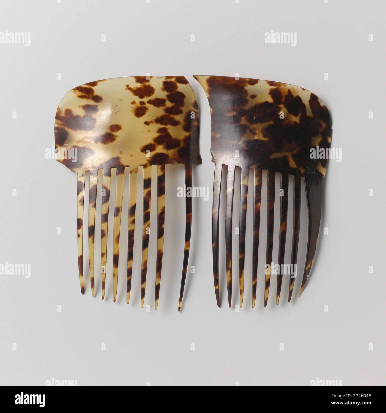 . In two pieces broken hair comb of turtle with high standing smooth ...