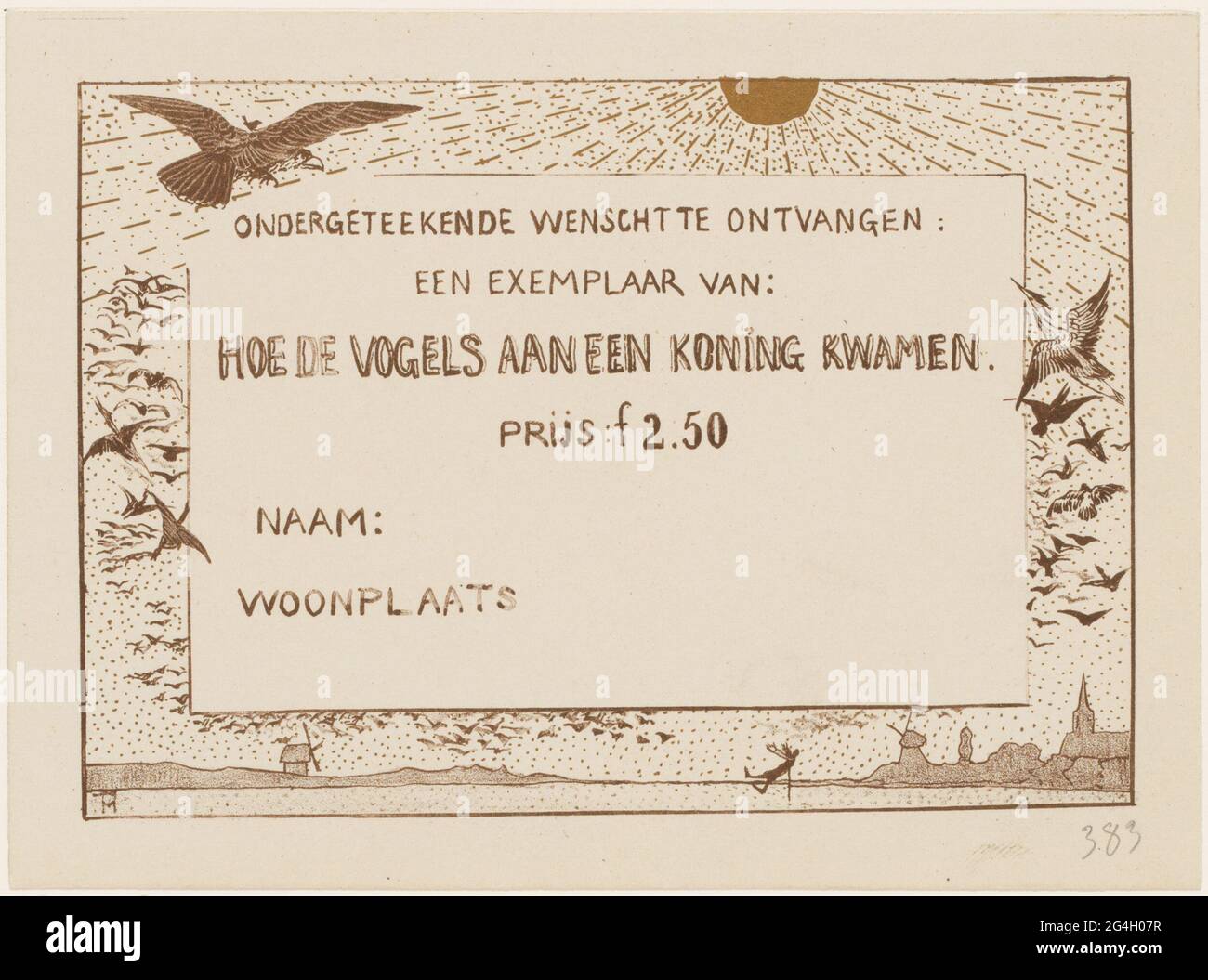 Ordering card for 'how the birds came to a king'. In the edge a group ...