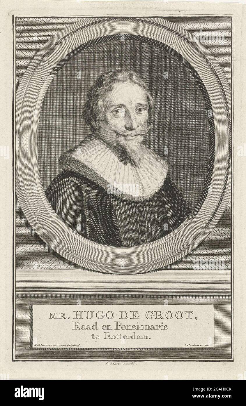 . Bust to the right of Hugo de Groot in an oval. The portrait rests on ...