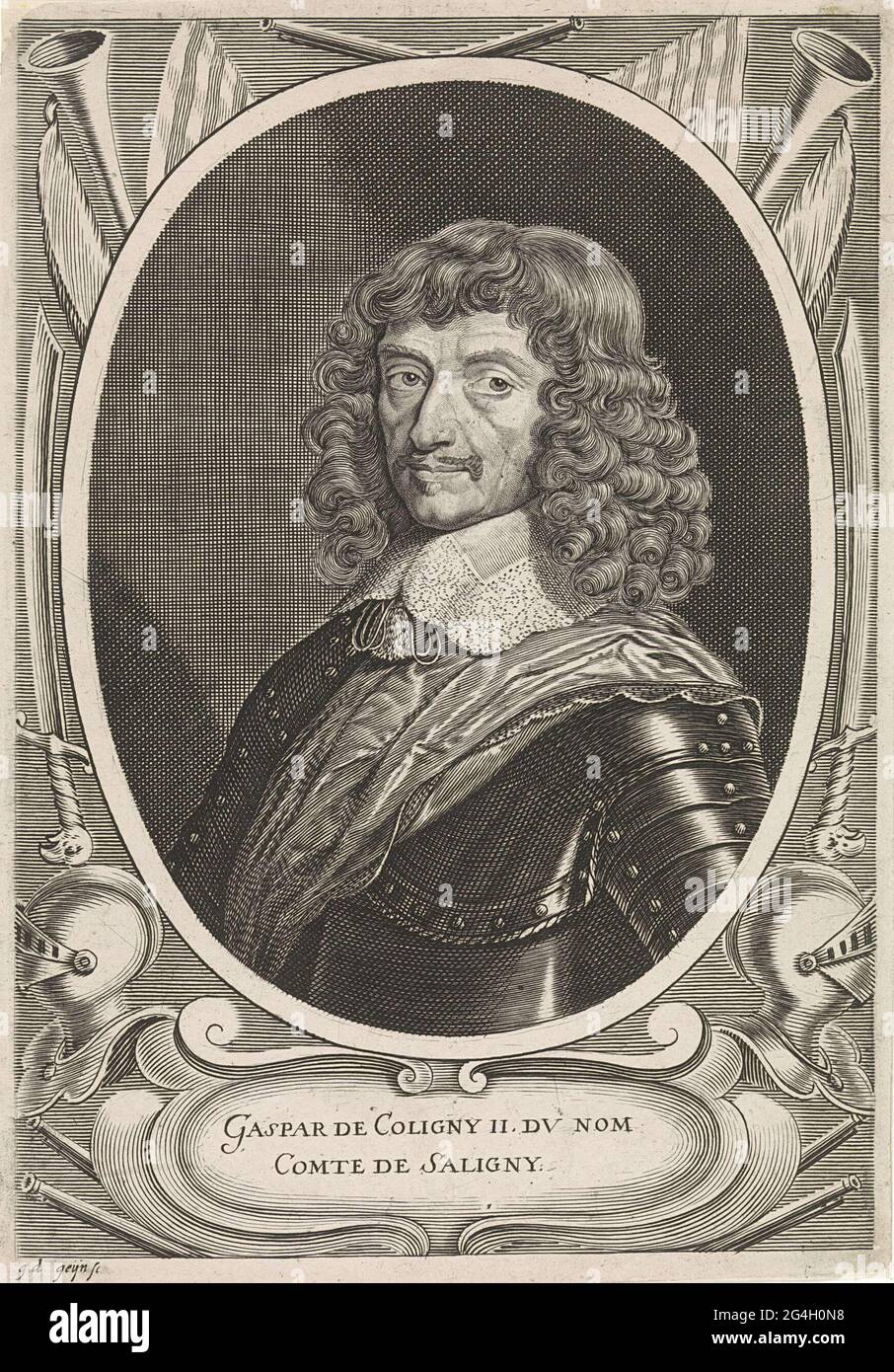 . Portrait in an oval list of Gaspard de Coligny III, Protestant ...