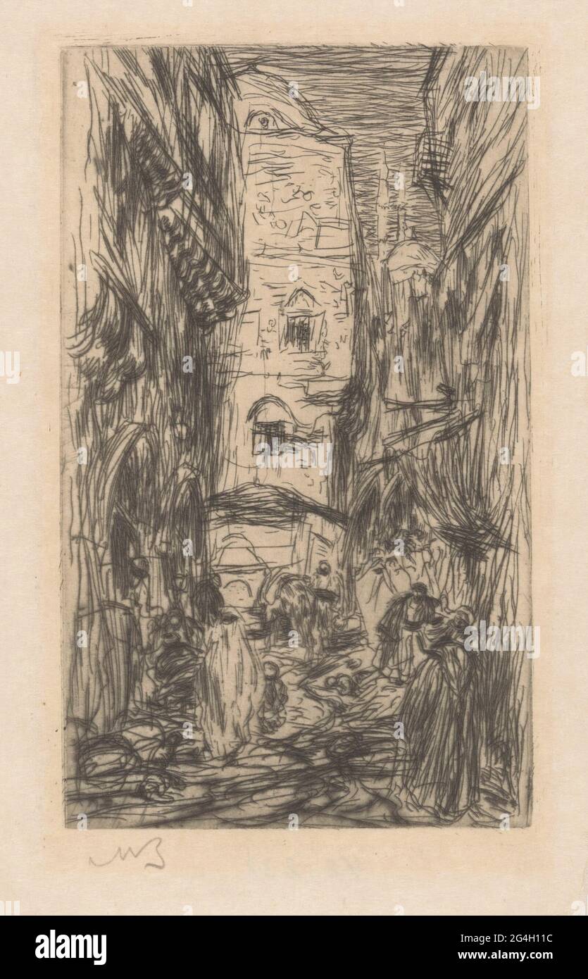 Street in Constantinople. A street with people in oriental clothing. On ...