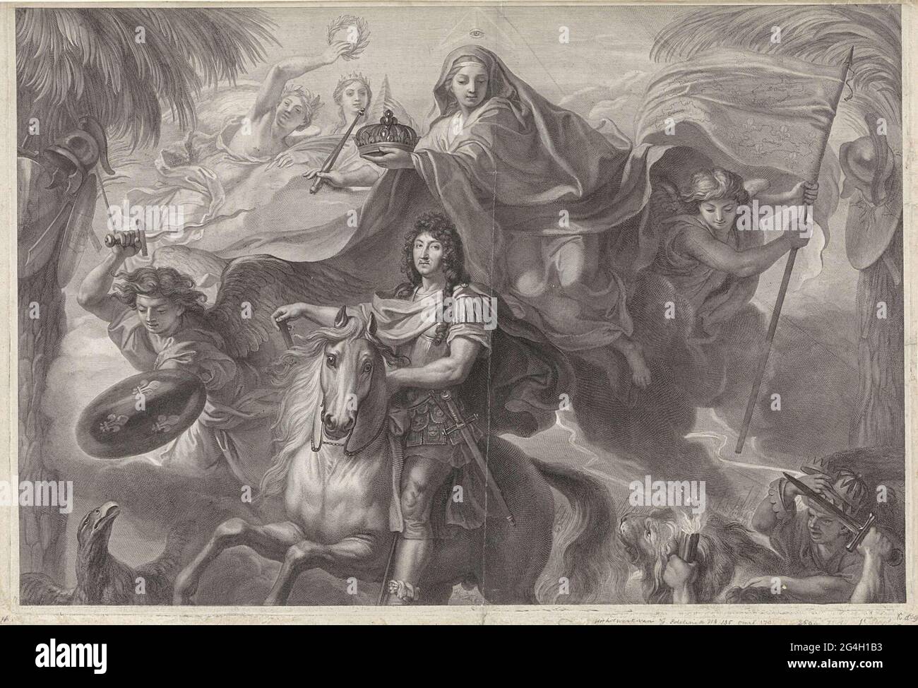 . Upper part of a print with an allegory on the victory of King Louis ...