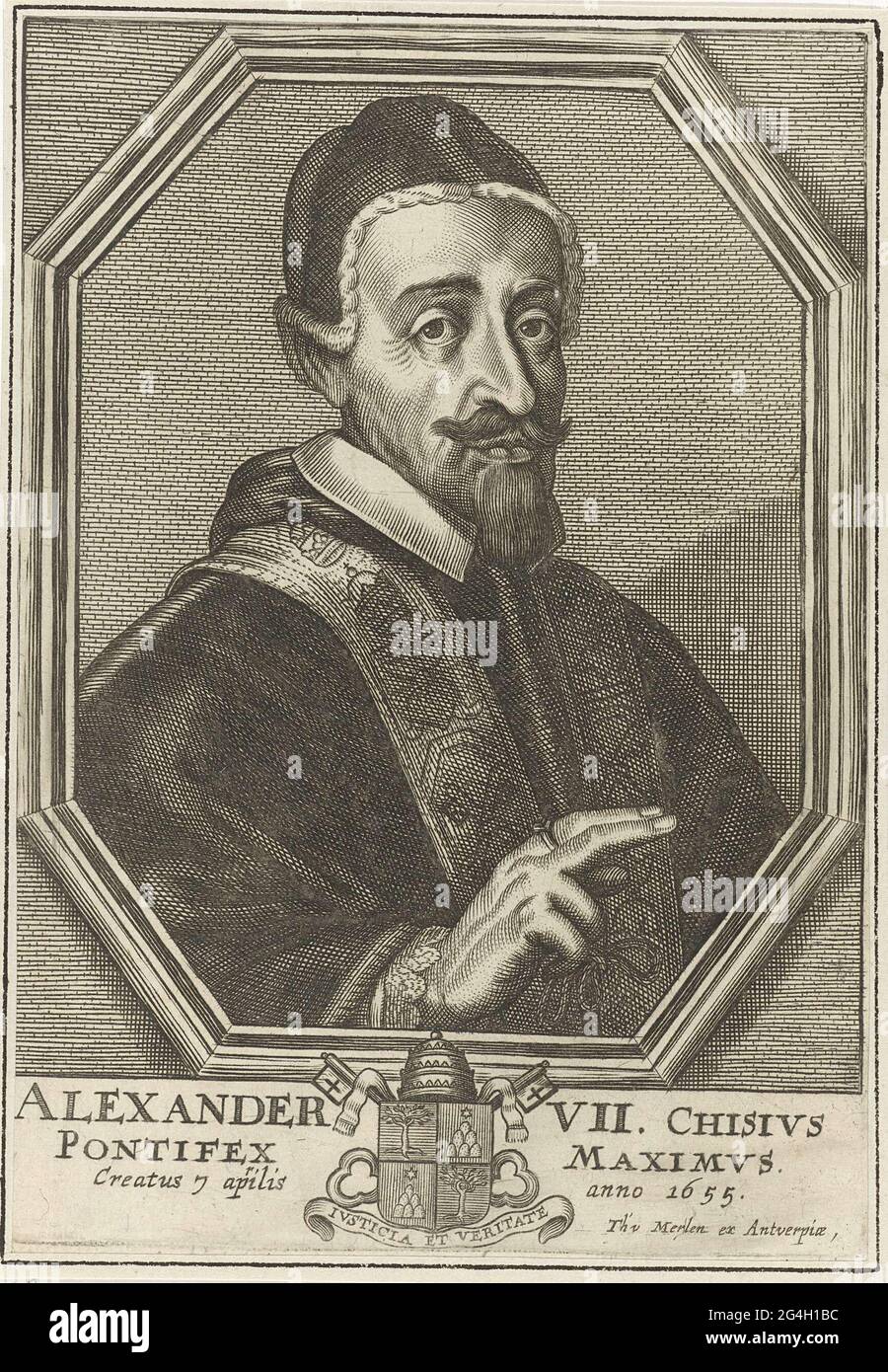 . Portrait of Pope Alexander VII, dressed in the papal robe, headed the ...