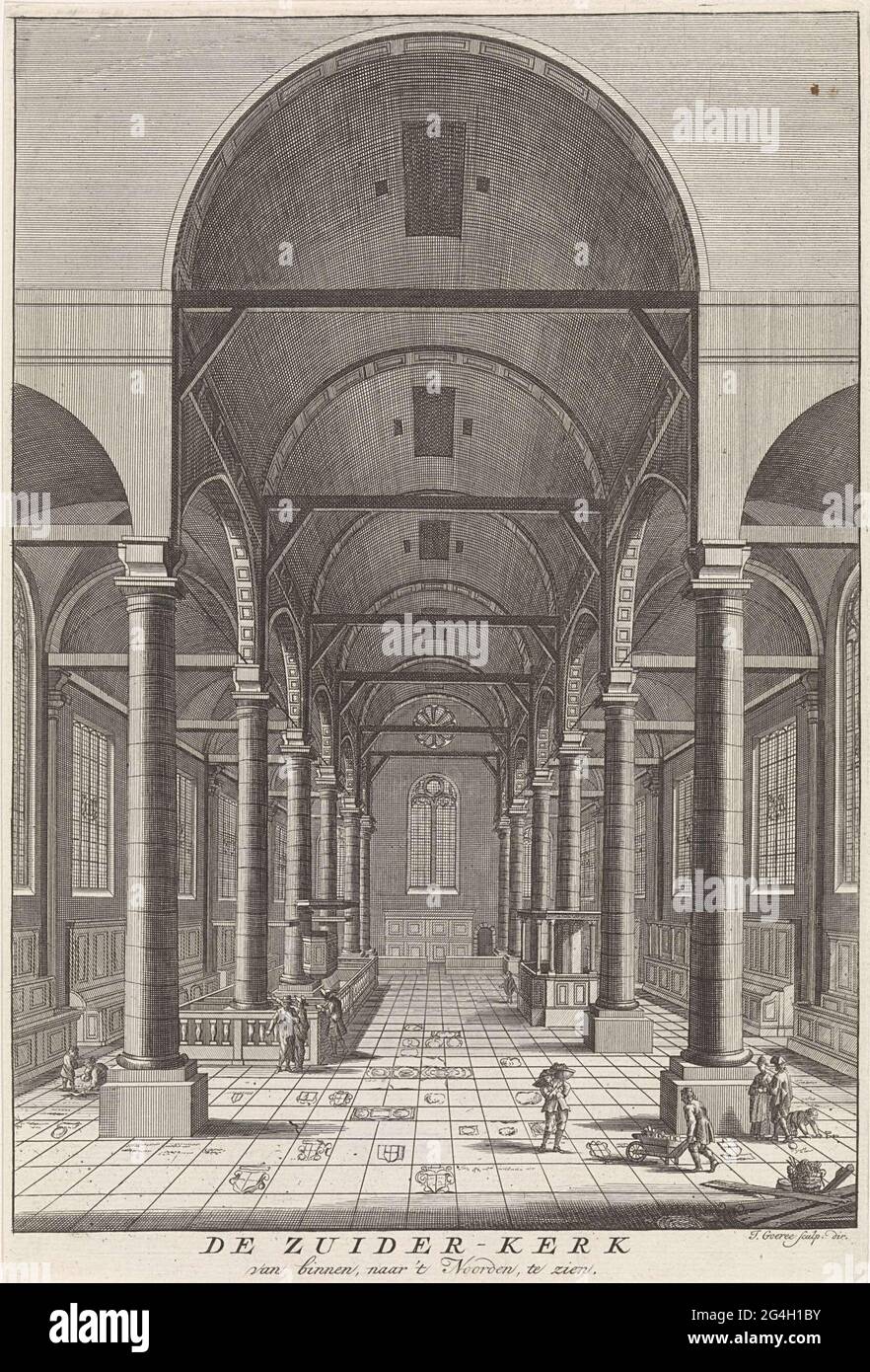 . The interior of the Zuiderkerk of Amsterdam, seen to the north. Some ...