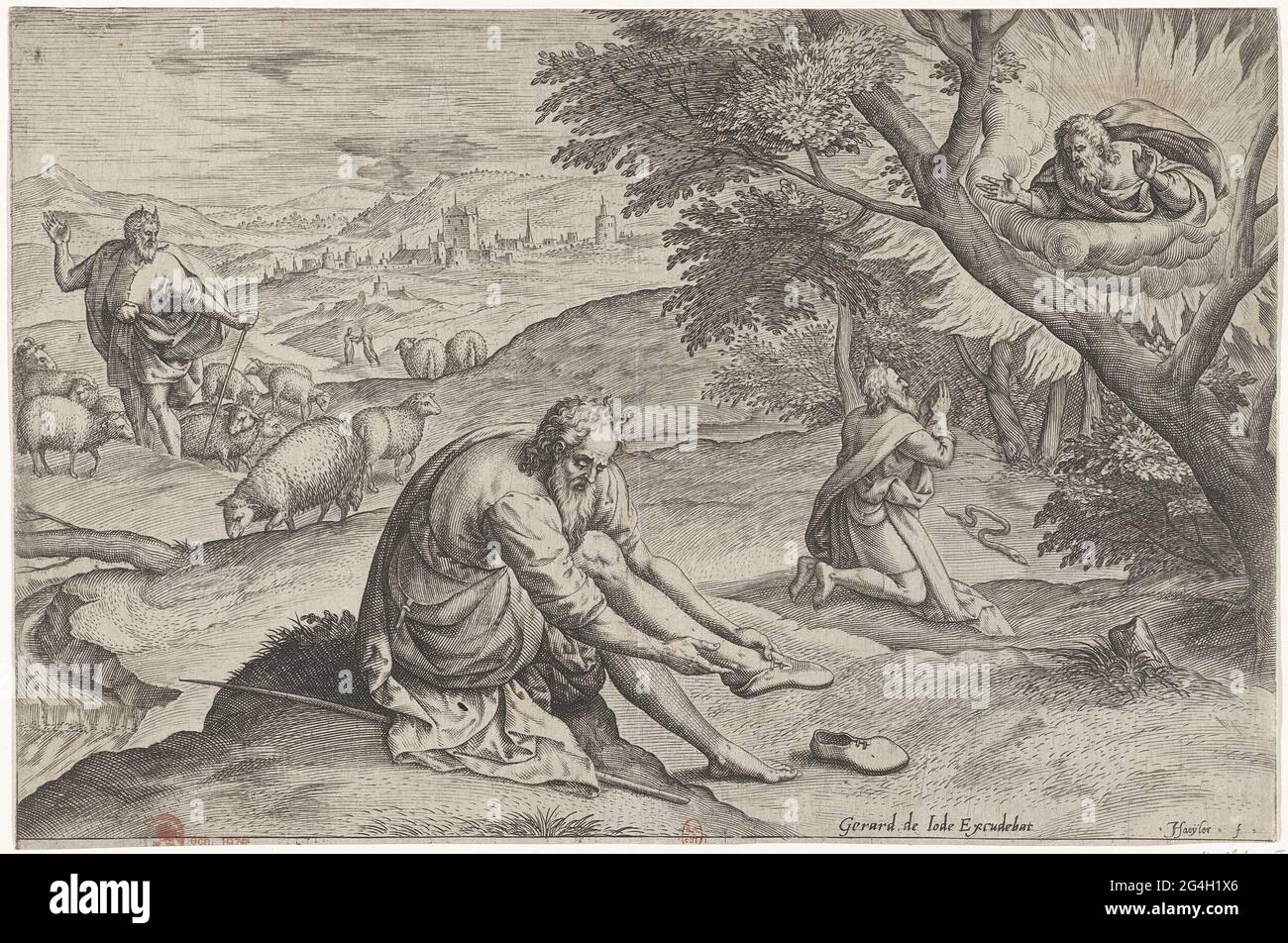 . In the foreground Moses travels its shoes. On the second plan on the ...