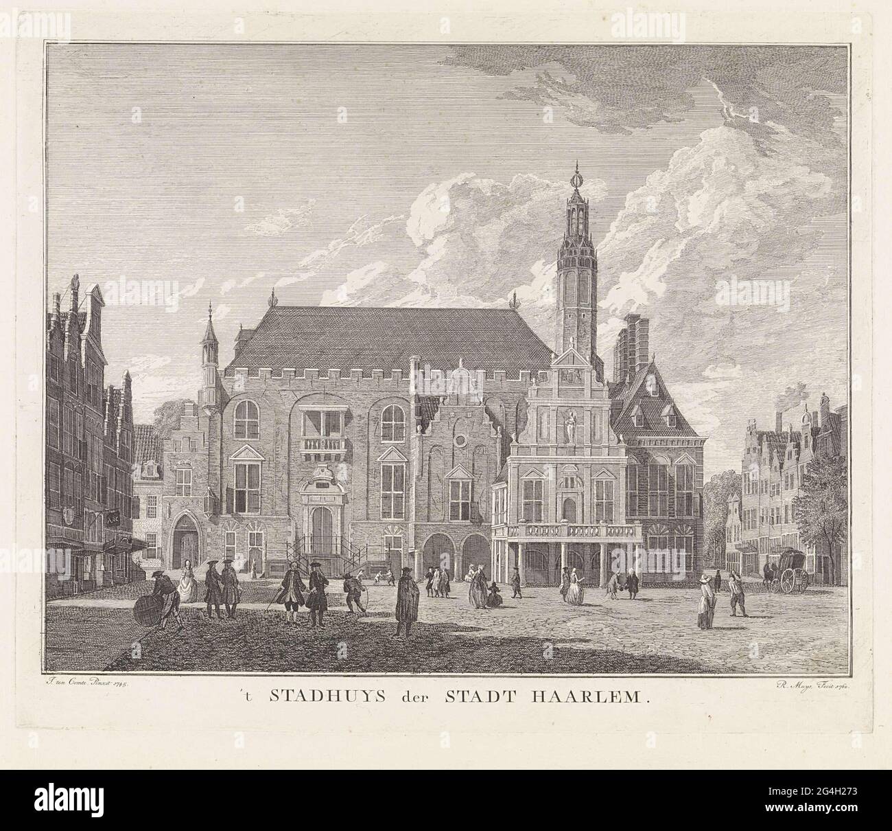 . The city hall of Haarlem with children and children playing in the ...