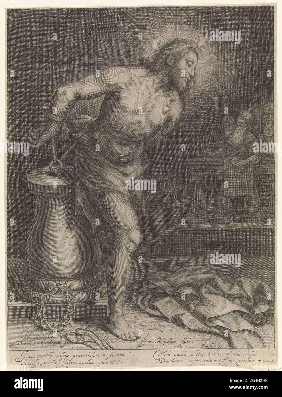 . Christ tied to the spoonpiece, after scourging; His thorns crown and ...