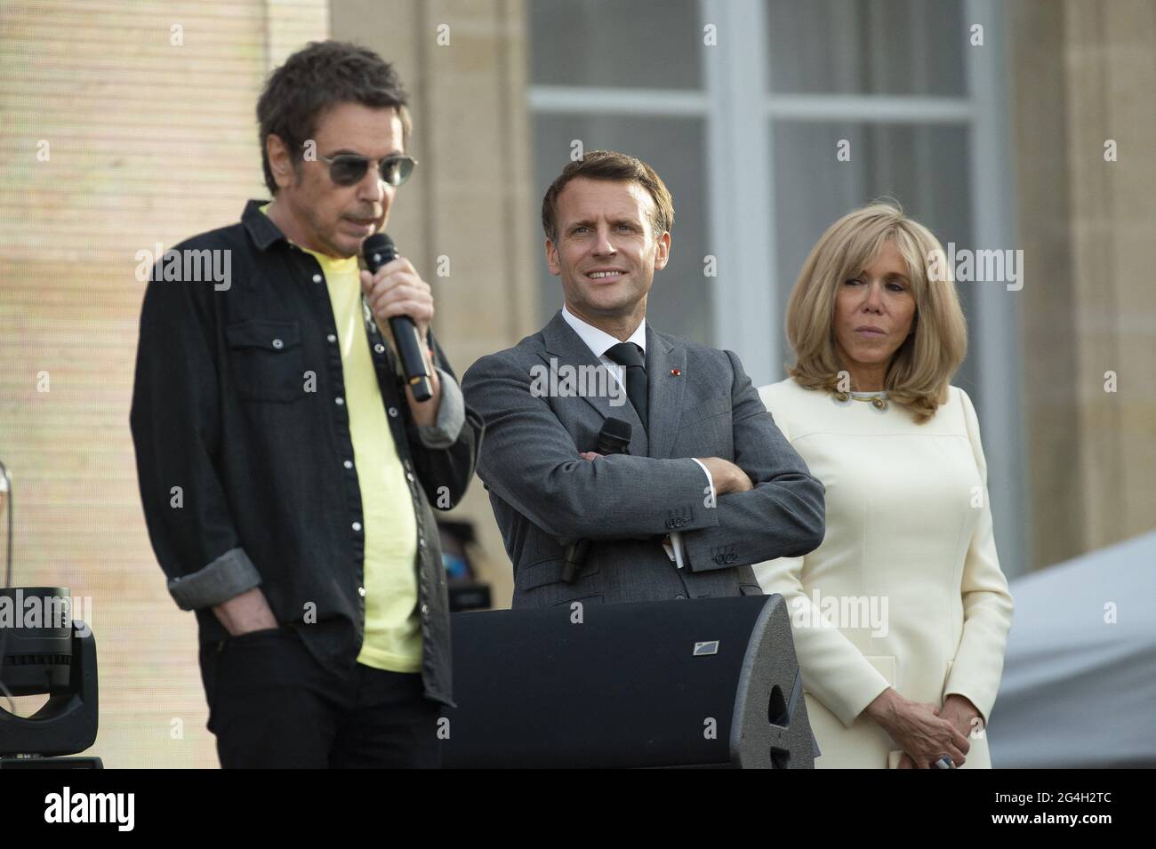 French President Emmanuel Macron and his wife Brigitte Macron and Jean ...