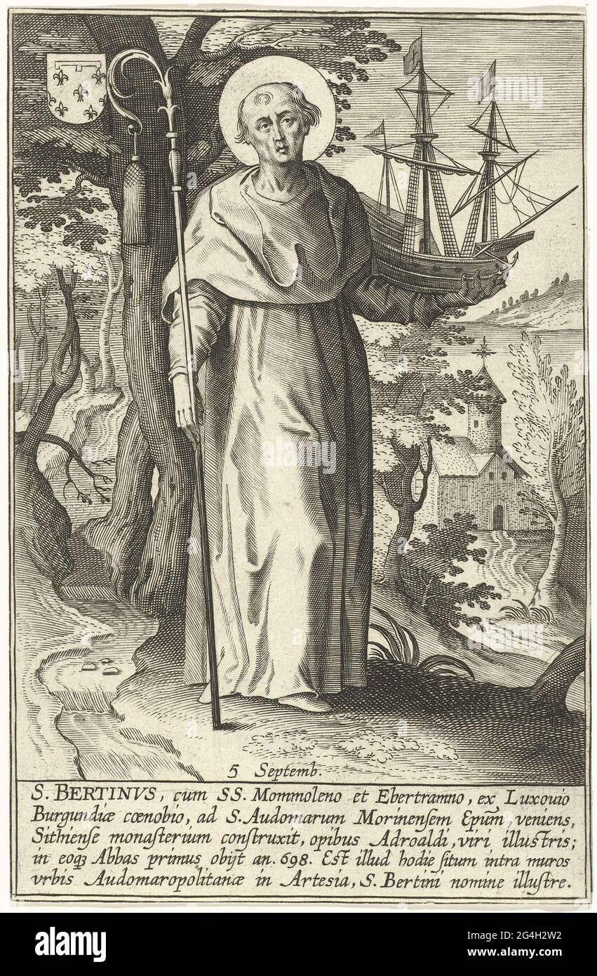 . Saint Bertinus. He is wearing a monk habit and a bishop's staff. He ...