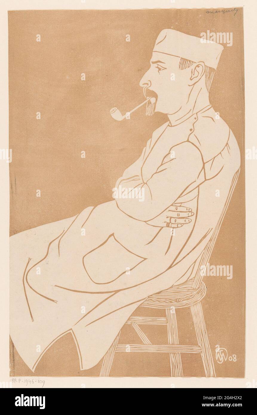 Joseph Mendes da Costa. Sitting man with sik and cap, smoking pipe, set ...