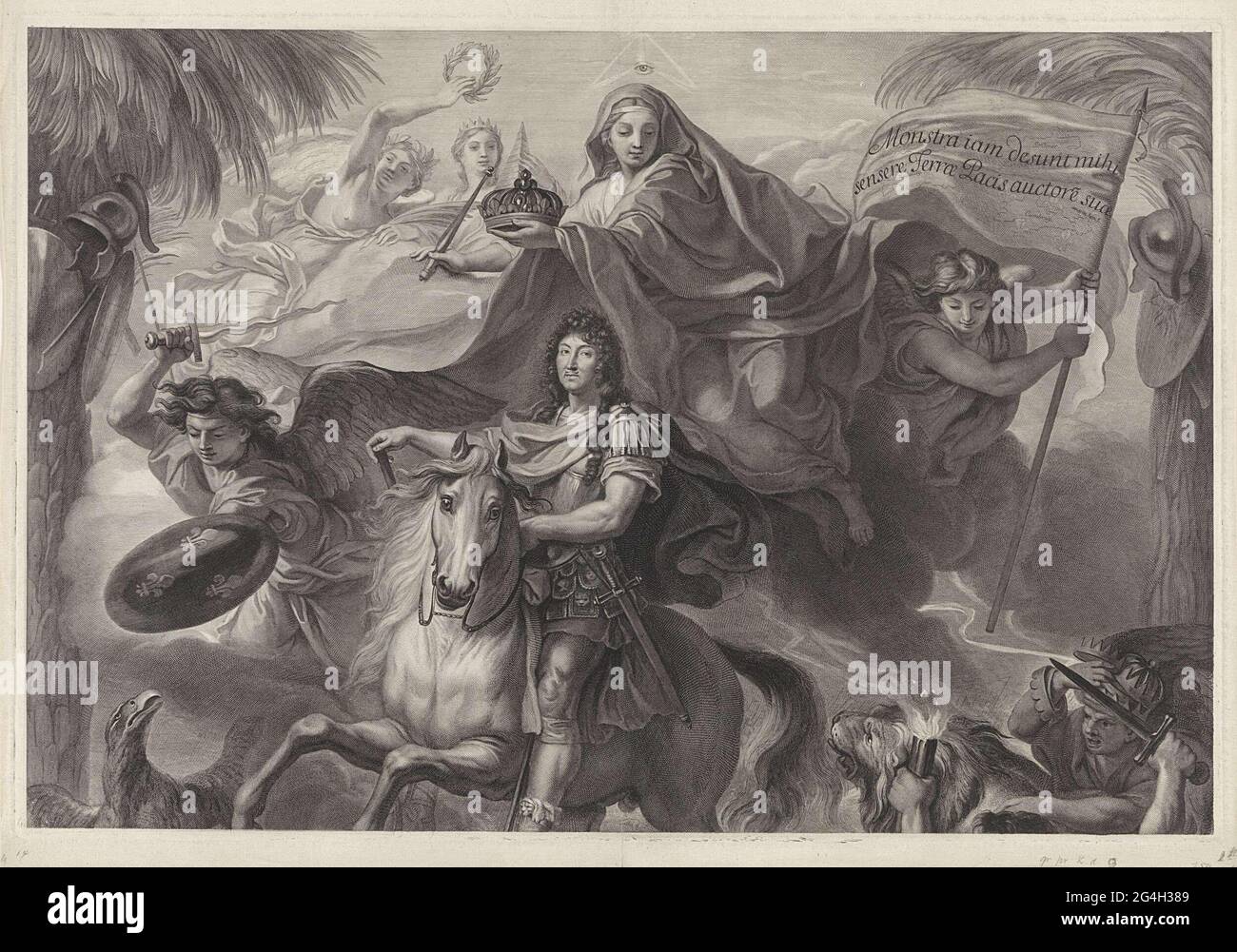 . Upper part of a print with an allegory on the victory of King Louis ...