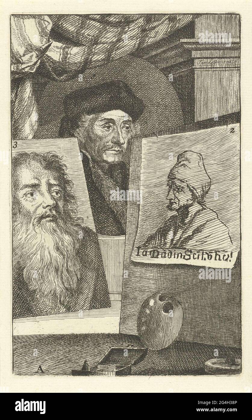 . Group of three numbered portraits. The portrait of Desiderius Erasmus ...