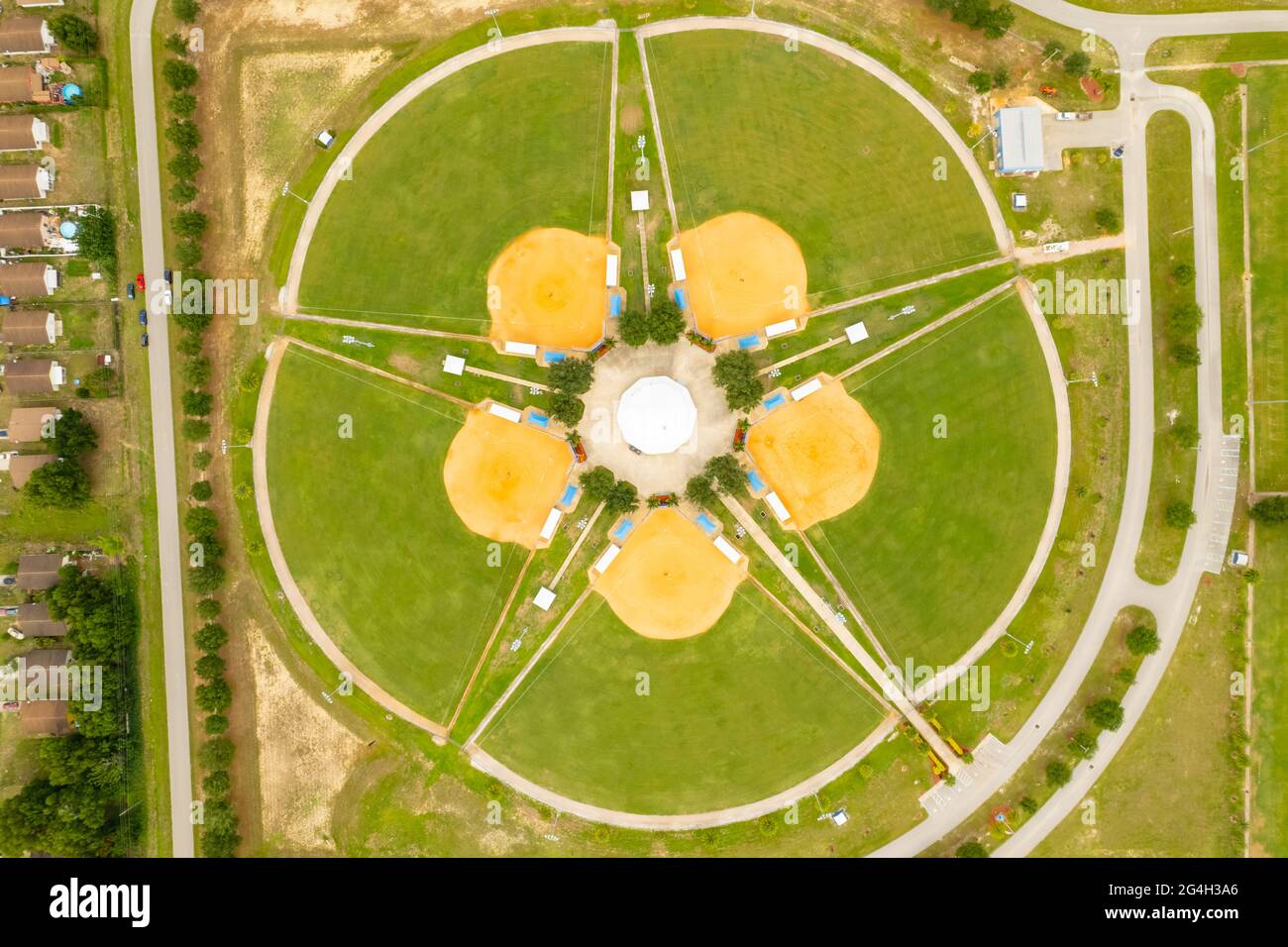 Clover shape sports field overhead aerial photo Stock Photo - Alamy