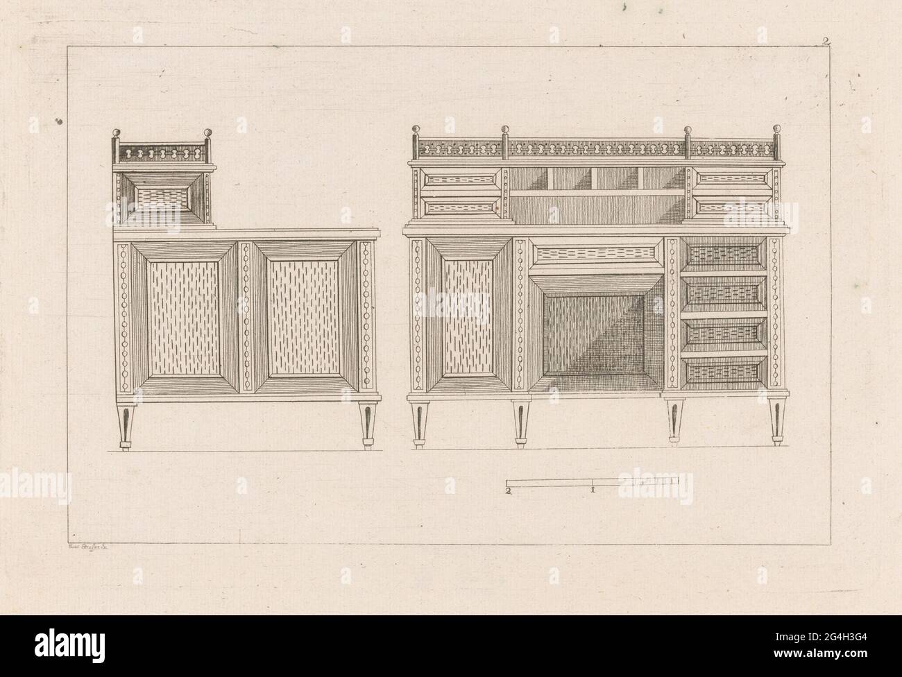 Desk with drawers; Small furniture. Side and front view of a desk or ...