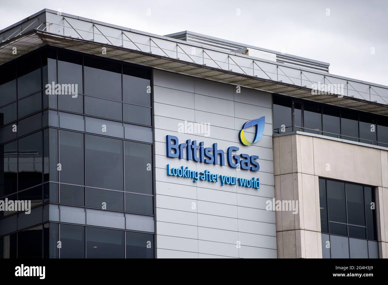 A general view of the British Gas office sign in Cardiff, Wales, UK ...