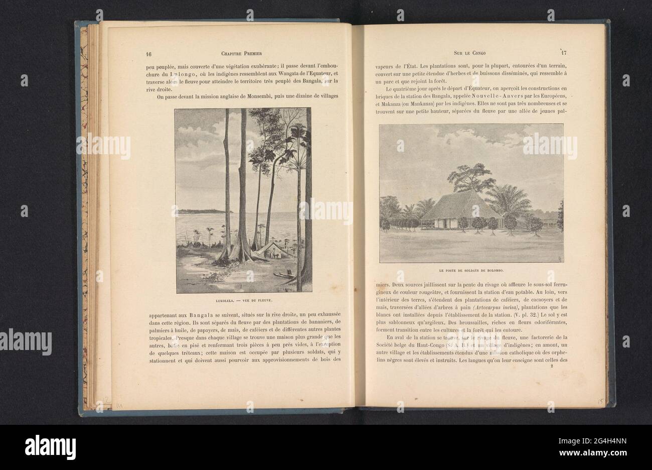 Photo production of a drawing, representing the Congo River in Lukolela ...