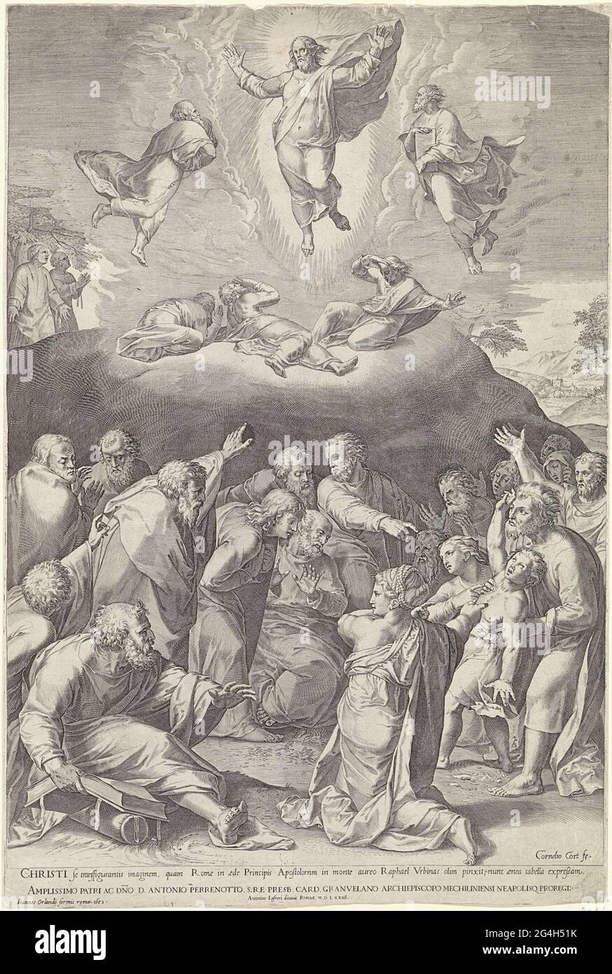 . Christ floating in a beam of light. In addition to him Elia and Moses ...