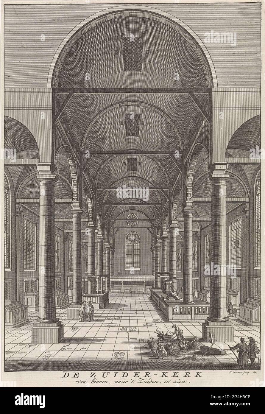 . The interior of the Zuiderkerk of Amsterdam, seen to the south. Some ...