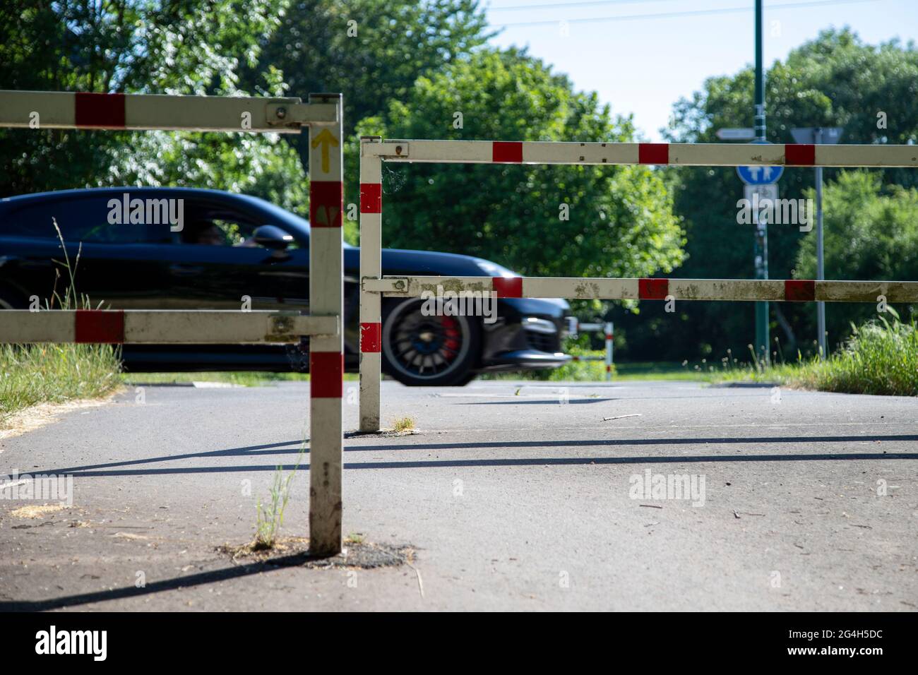Huerth, NRW, Germany, 06 13 2021, pedestrian crossing biwth white red ...