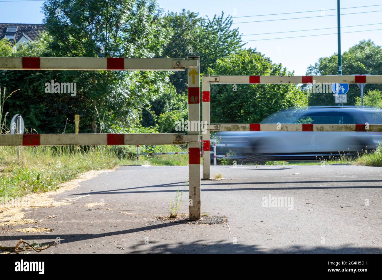 Huerth, NRW, Germany, 06 13 2021, pedestrian crossing biwth white red ...