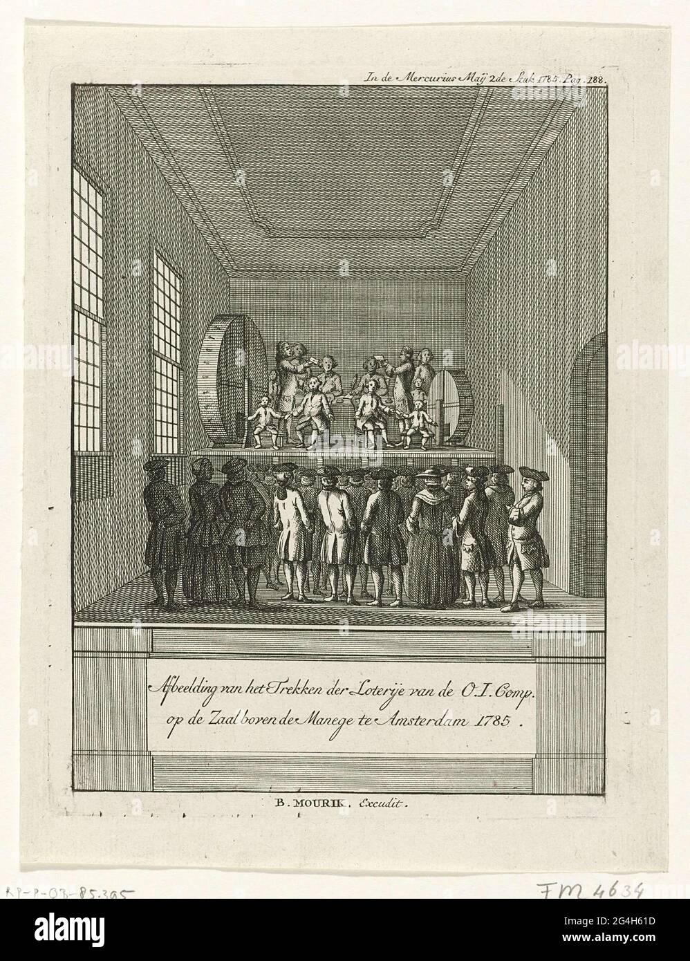 . Drawing lots in the lottery of the VOC, on a stage in a room above ...