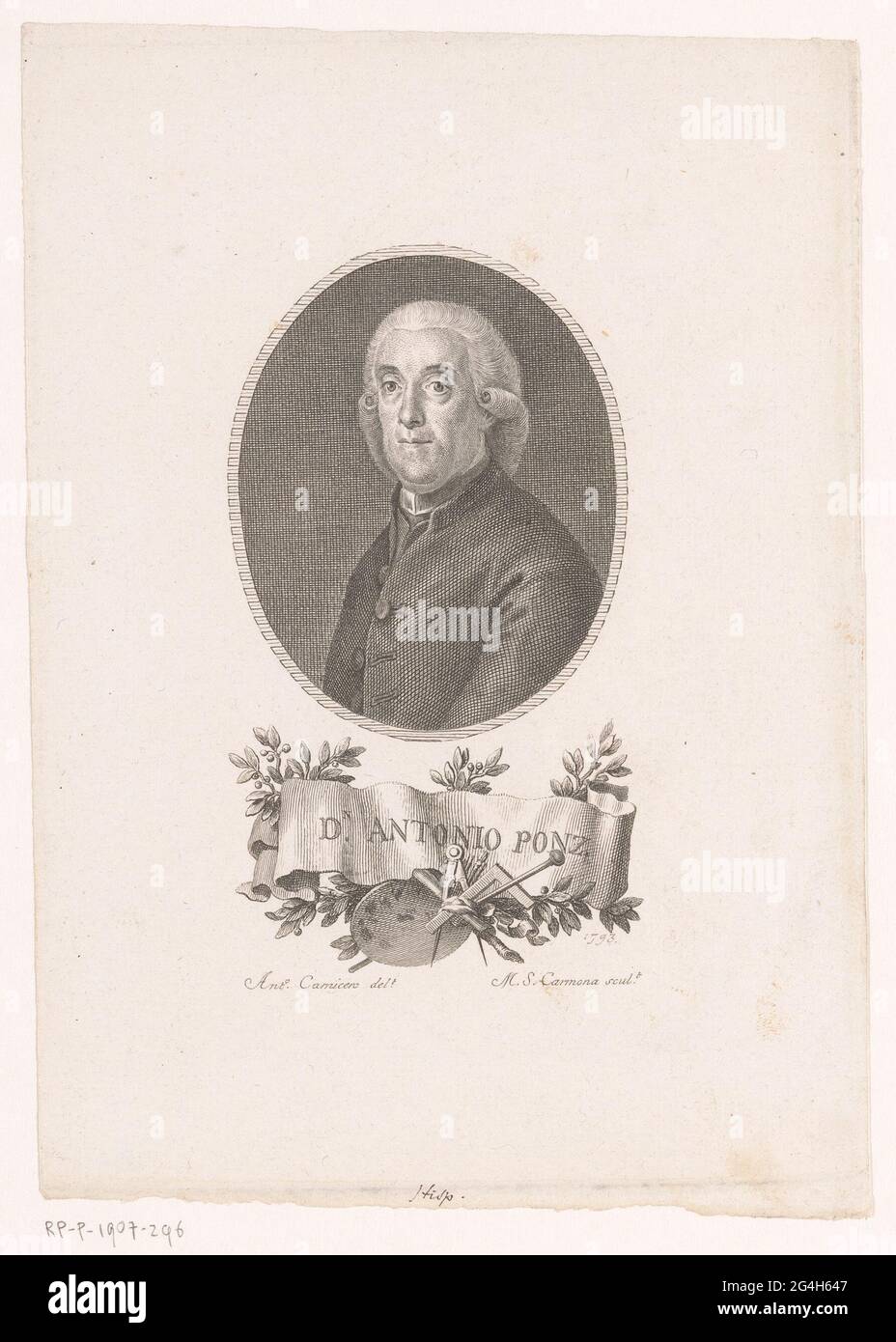 Portrait of painter Antonio Ponz. Under the portrait measuring ...