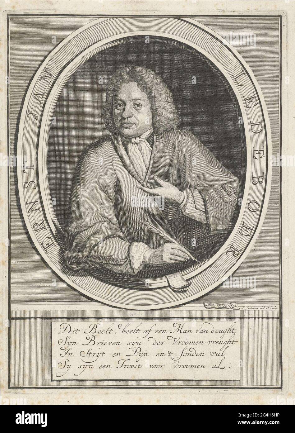 . Portrait bust in oval to the right of Ernst Jan Ledeboer, religious ...