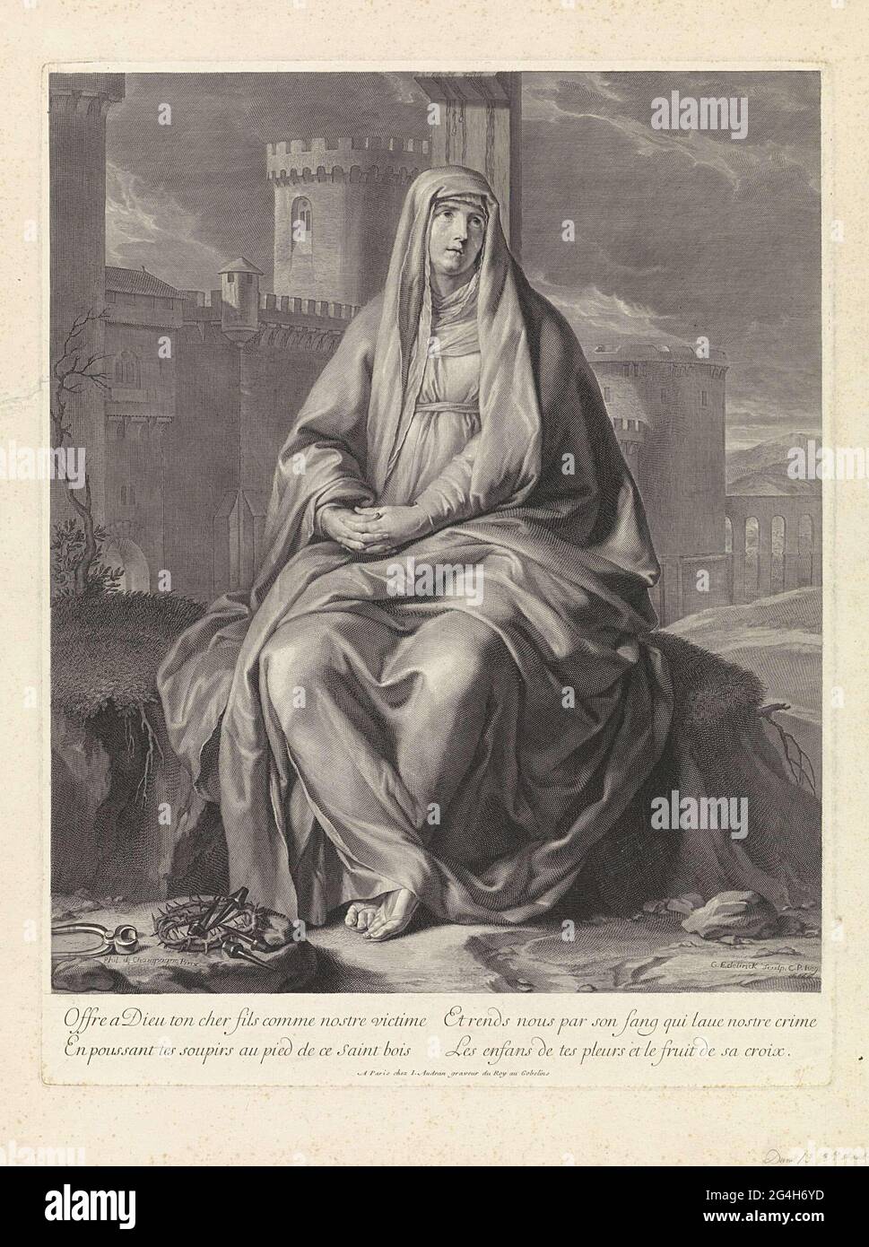 . Maria, crying and with folded hands, is standing against the bottom ...