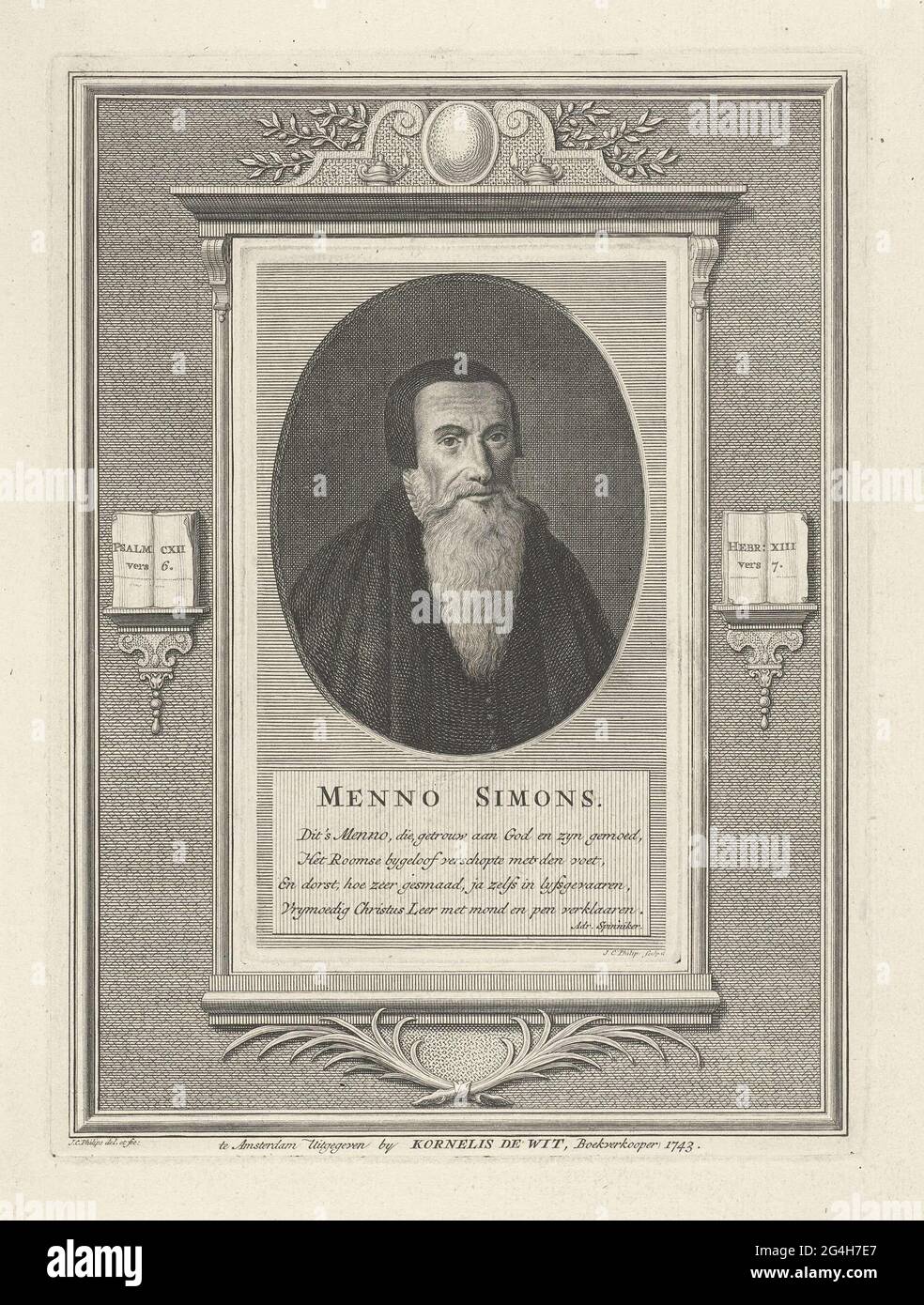 . Portrait of the Baptist Pastor Menno Simons. In the context, a four ...