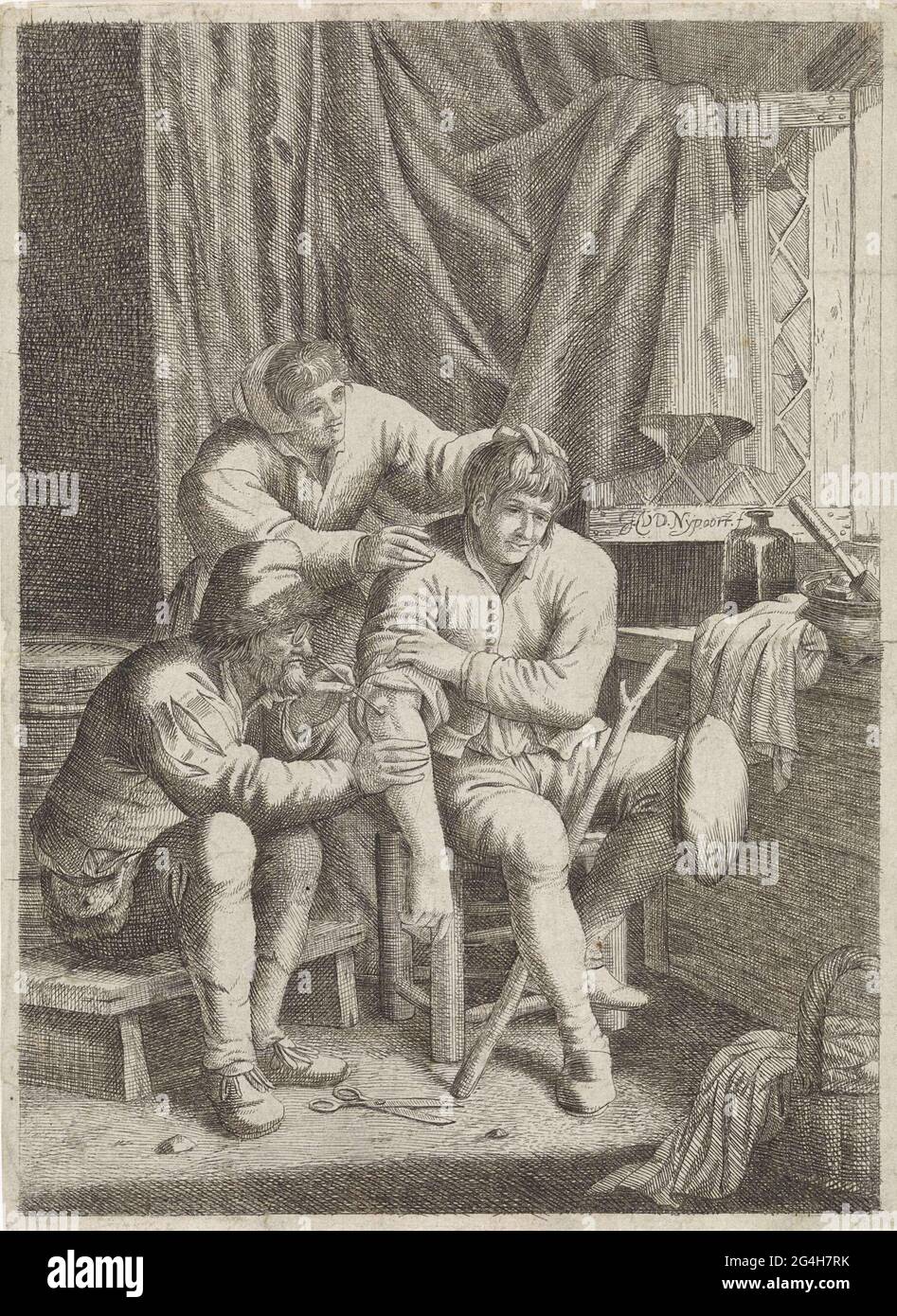 . In a room at a window, a surgery burns out the wound of a man ...