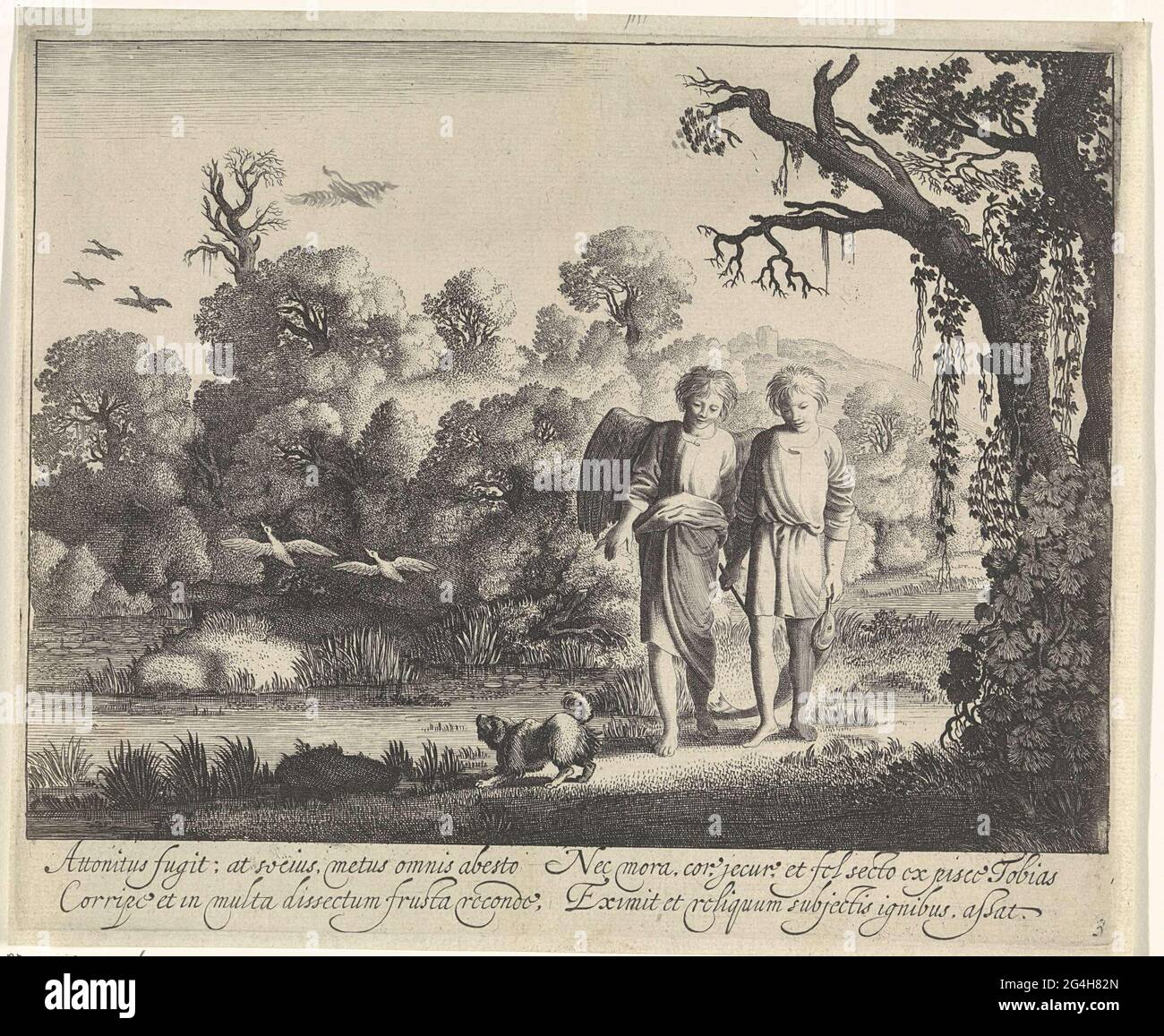. Tobias and the angel Rafaël persecuting their journey, Tobias wears ...