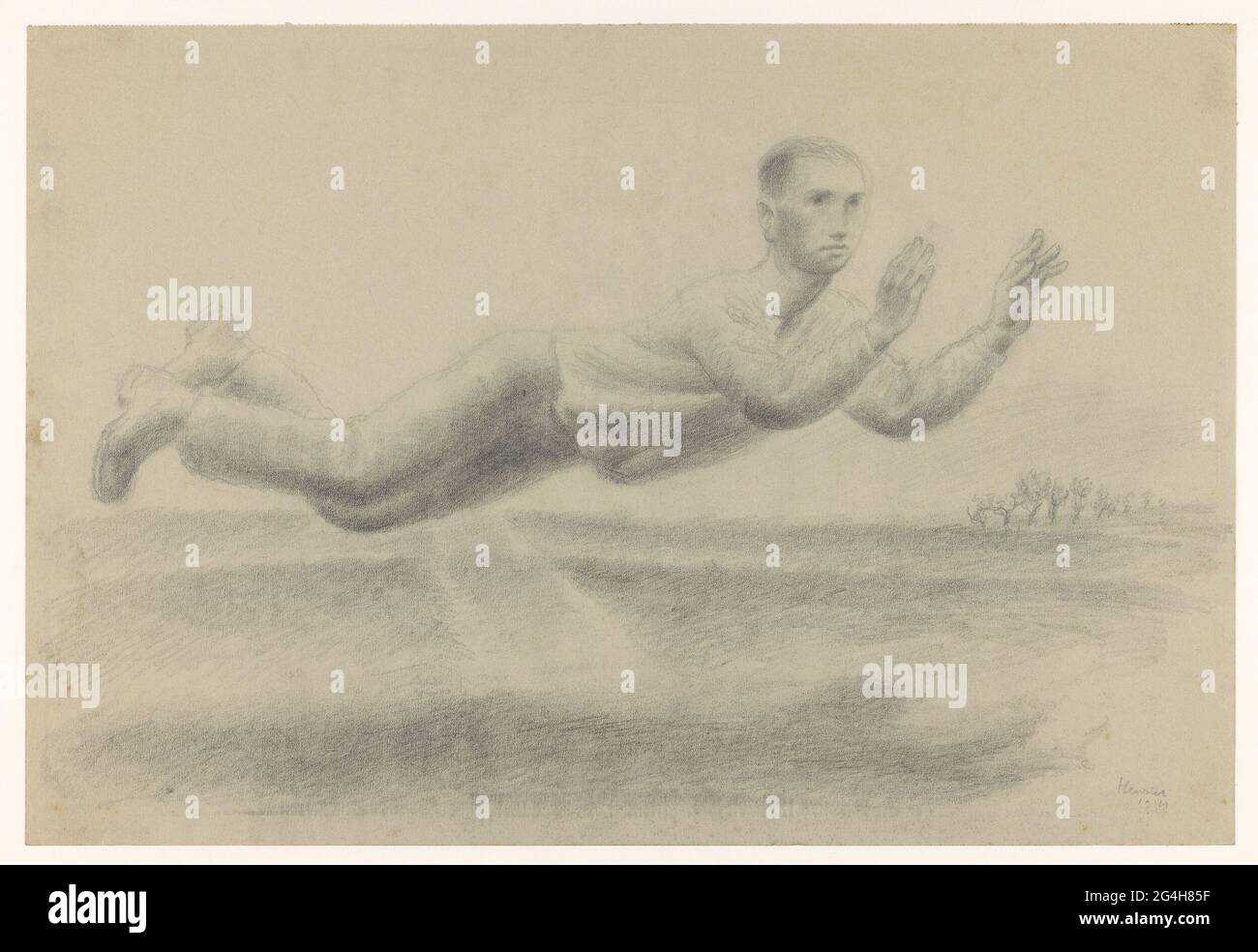 Dream image of the artist: self-portrait floating in a landscape. Dream ...