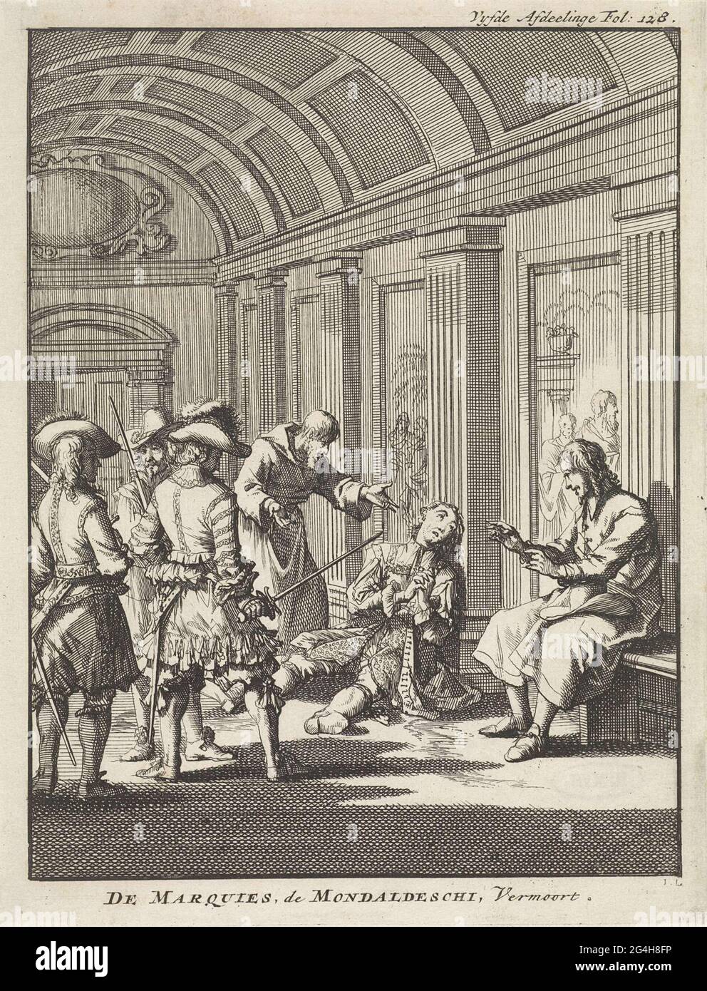 . Print at the top right labeled: Vyfde division fol: 128 Stock Photo ...